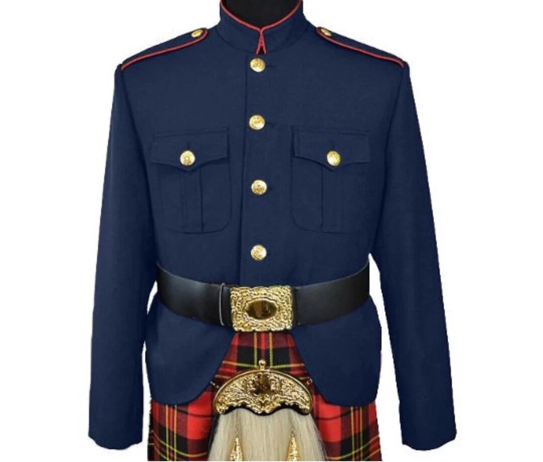 Blue Class A Honor Guard Scottish Kilt Jacket for Men With Red Trim ...