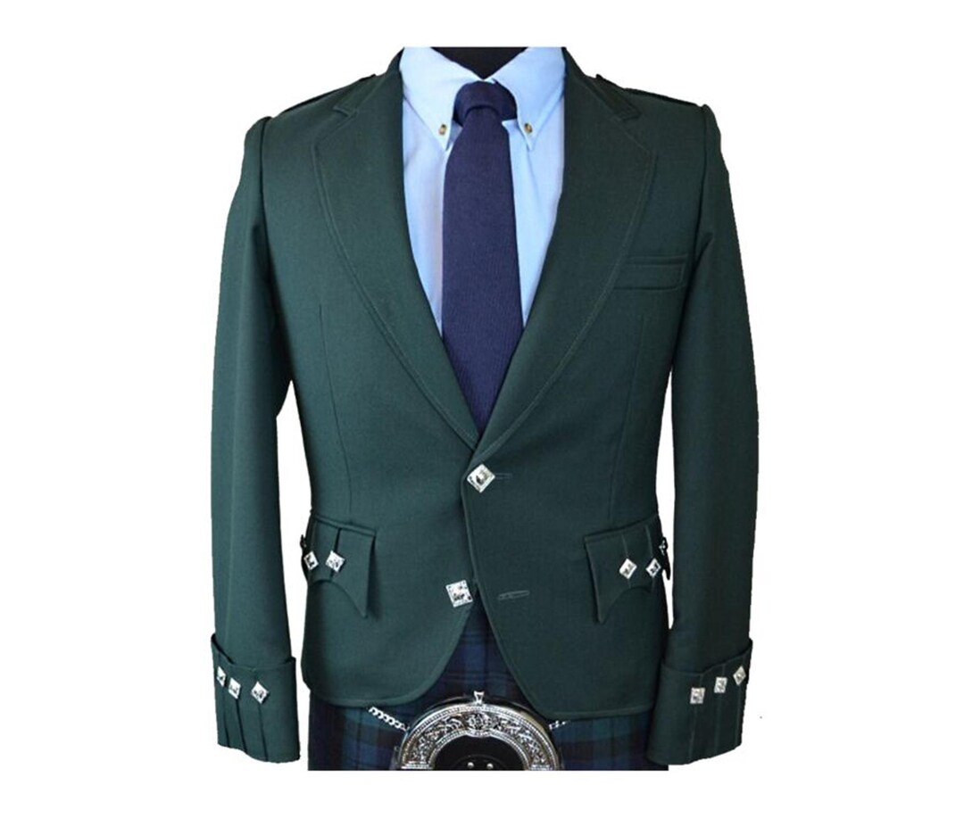 Scottish Men's Green Argyle Kilt Jacket - Custom Made Serge Wool ...