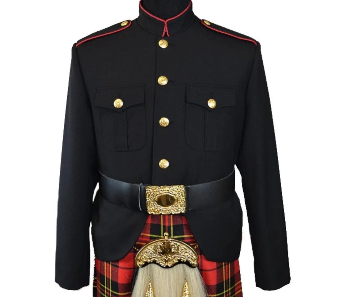 Handmade Scottish Class A Honor Guard Kilt Jacket for Men With Red Trim ...
