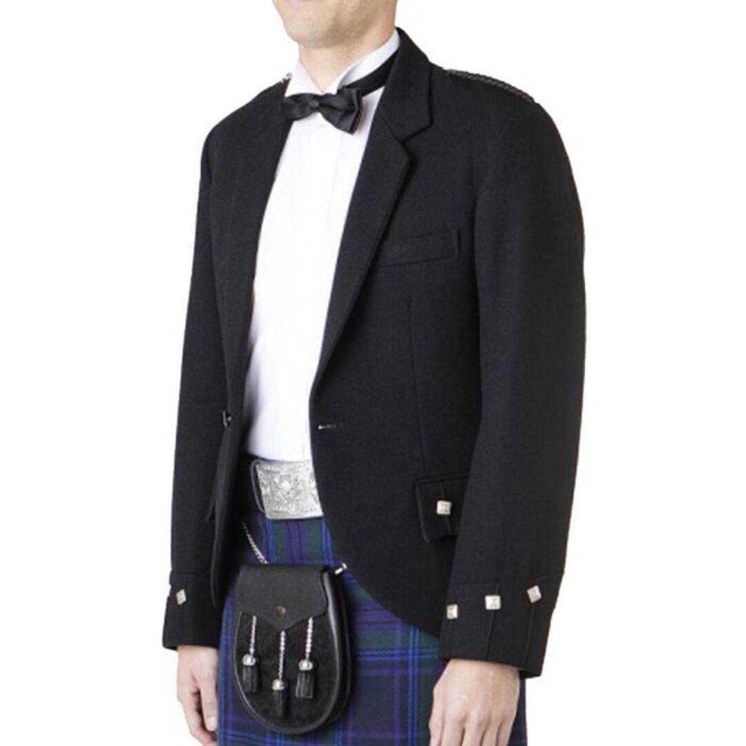 Scottish Men's Serge Wool Argyle Kilt Jacket - Handmade Black Argyle ...