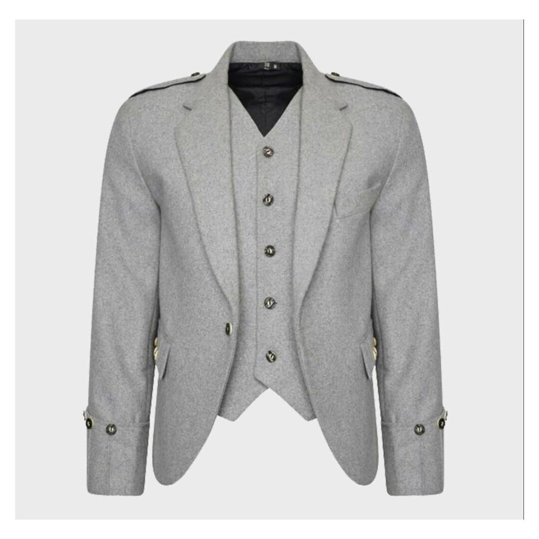 Men's Gray Wool Scottish Argyle Kilt Jacket With Waistcoat: Handmade ...