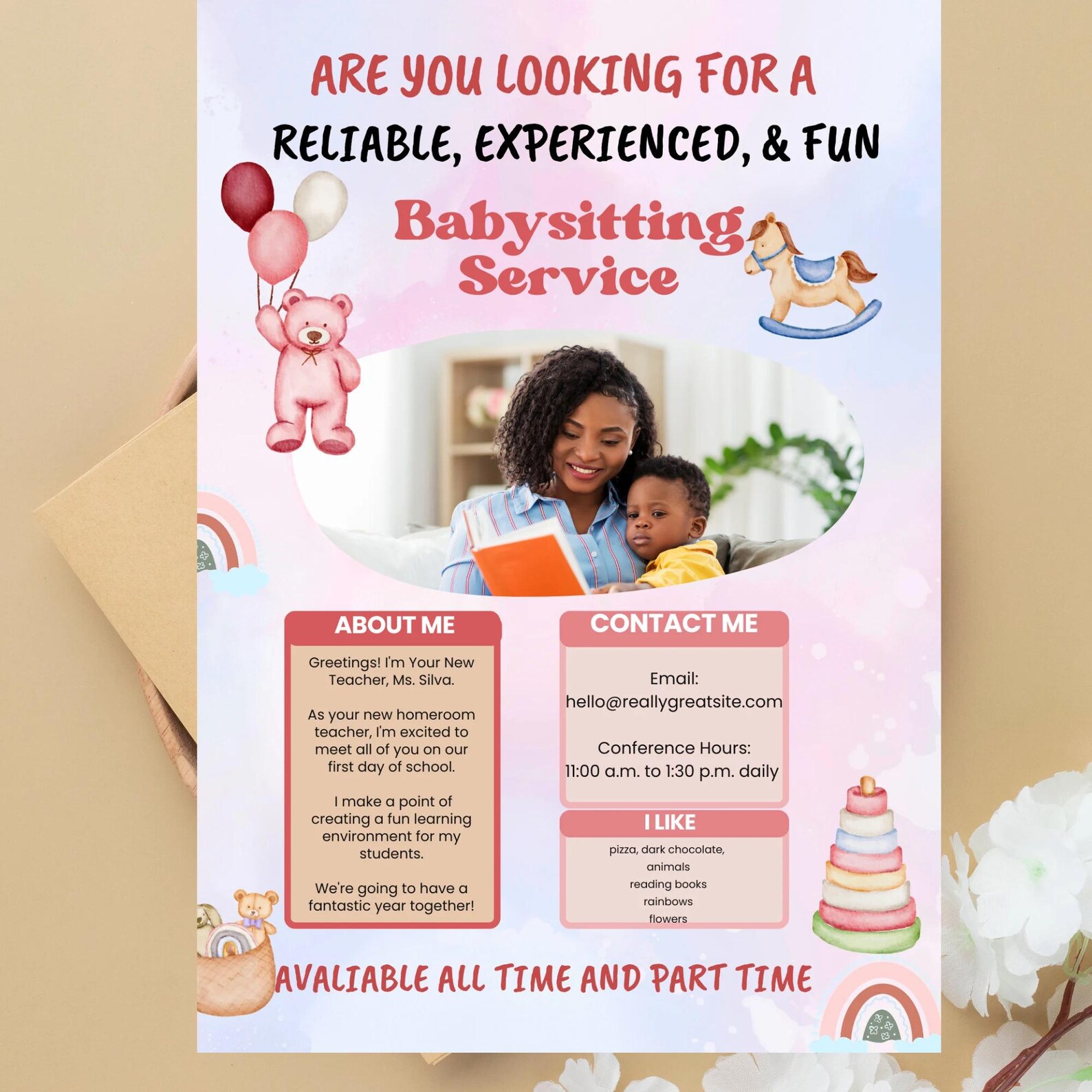 Babysitter Flyer, Childcare Services Community Caretaker, School Church ...