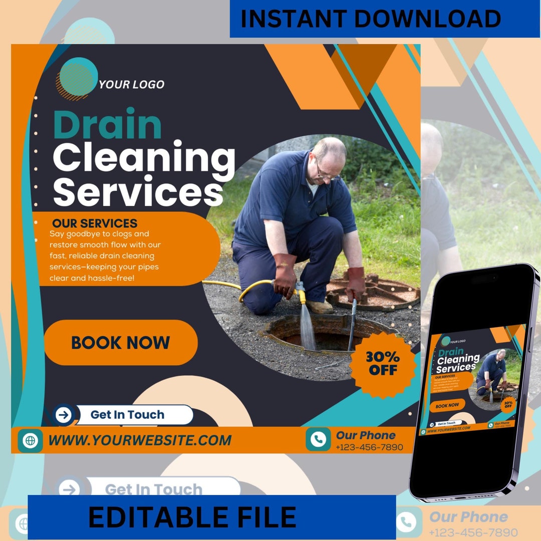 Drain Cleaning Flyer Editable Canva Template for Social Media & Instant ...