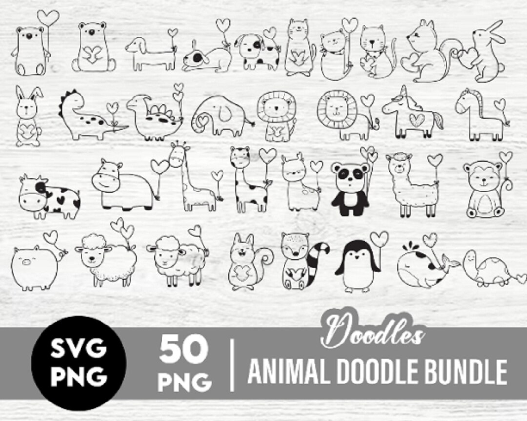 50 Animals SVG Bundle, Hand Drawn Animal Svg, Cute Animal Clipart, Farm ...