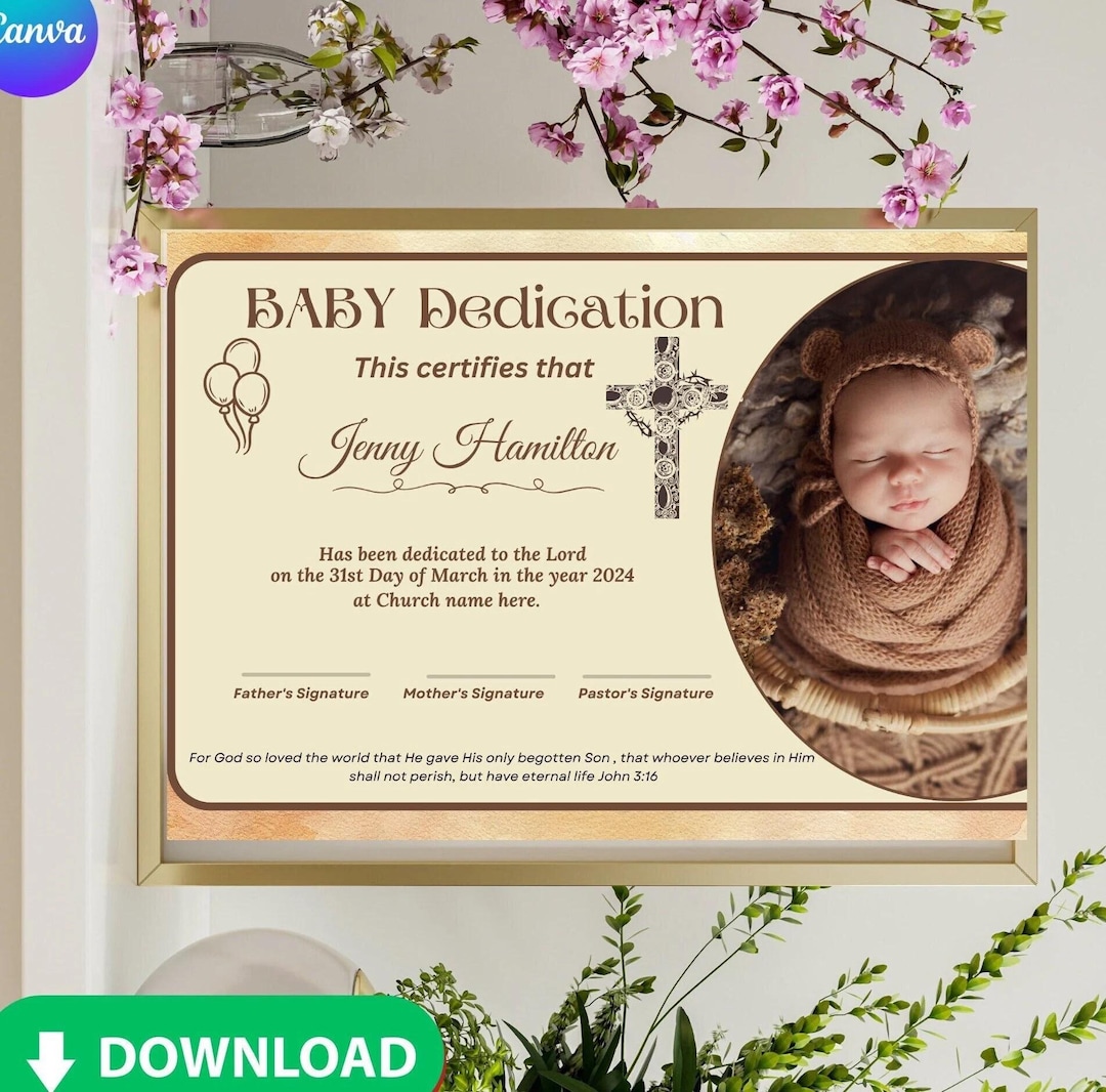 Baby Dedication Certificate Template, Editable Child Dedication ...