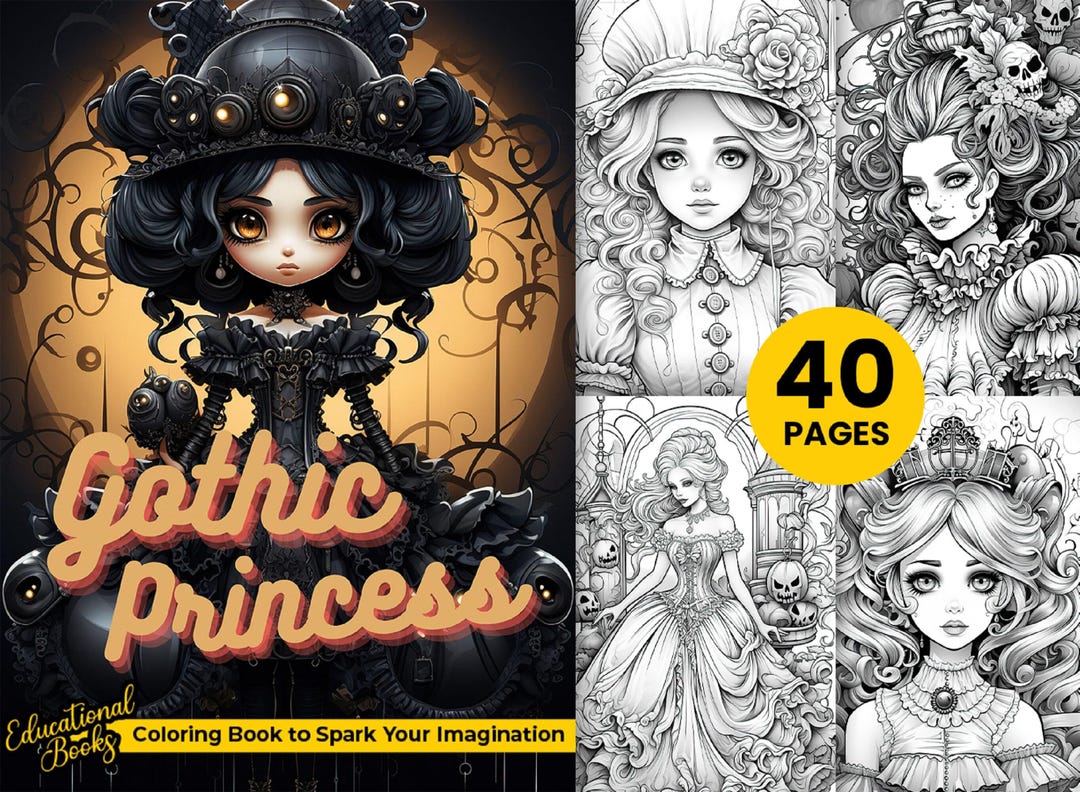 Gothic Princess Coloring Pages (40 Pages) Adult & Kids , Grayscale ...