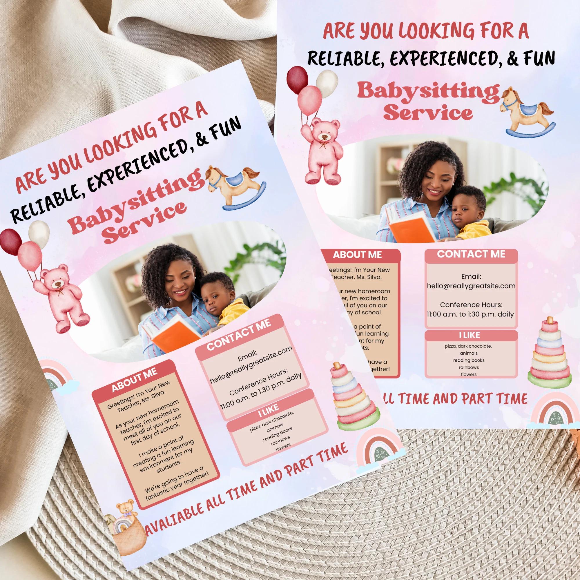 Babysitter Flyer, Childcare Services Community Caretaker, School Church ...