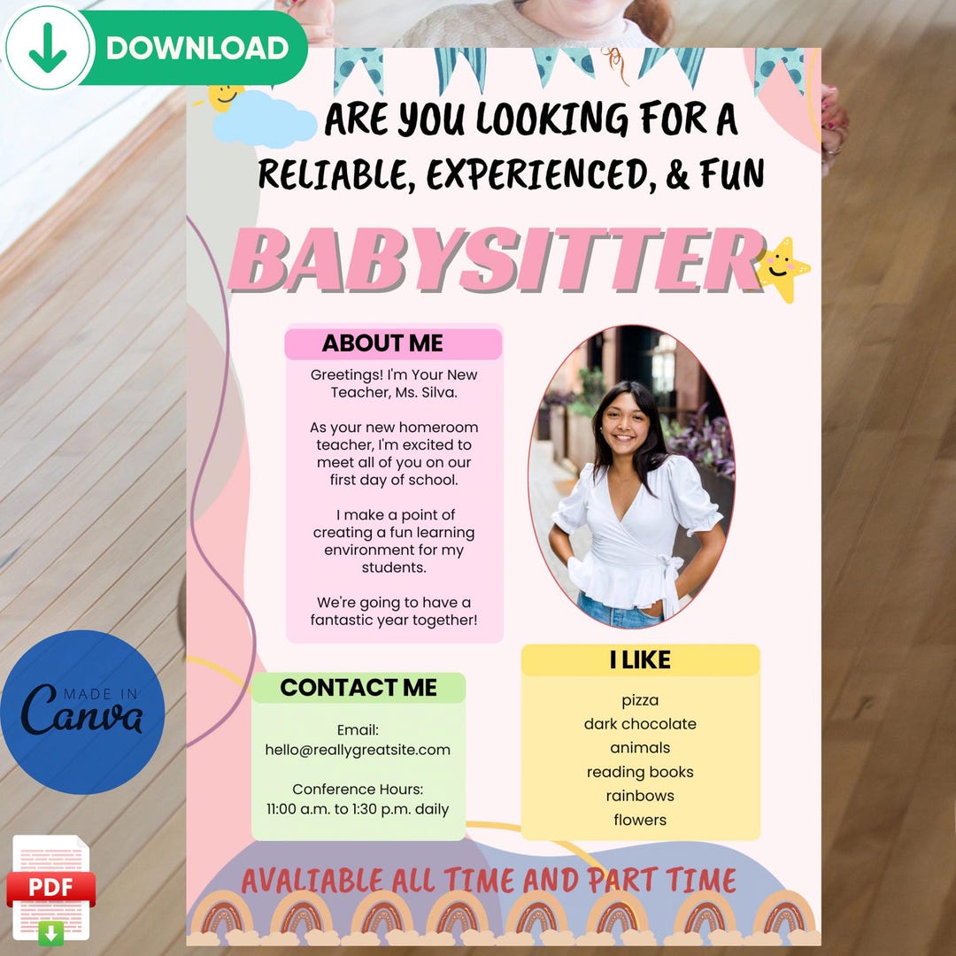 Editable Babysitting Flyer Template, DIY Babysitter Flyer, Printable ...