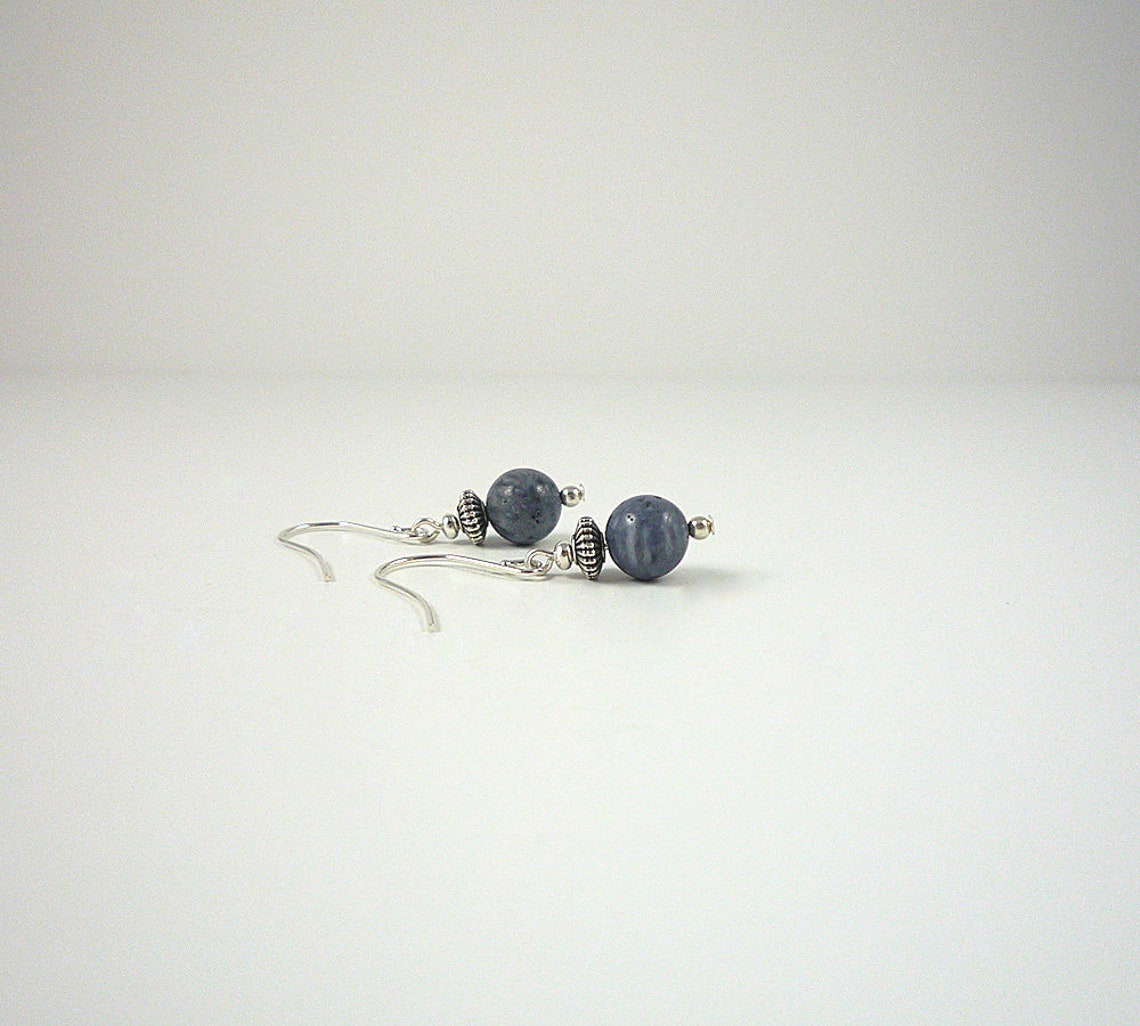 Genuine Blue Coral Earrings Silver Dusty Blue Drop Earrings Dusk Blue ...