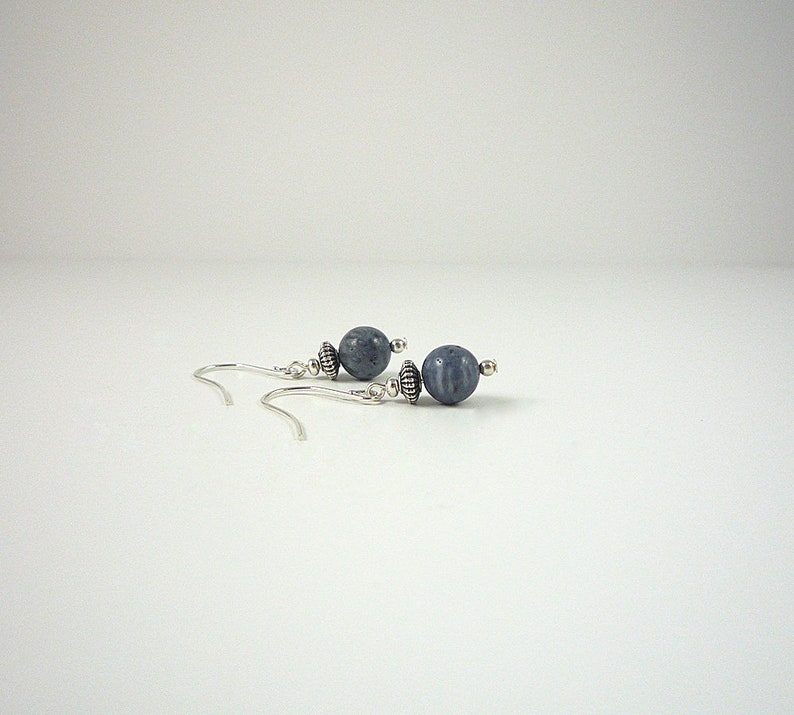 Genuine Blue Coral Earrings Silver Dusty Blue Drop Earrings Dusk Blue ...