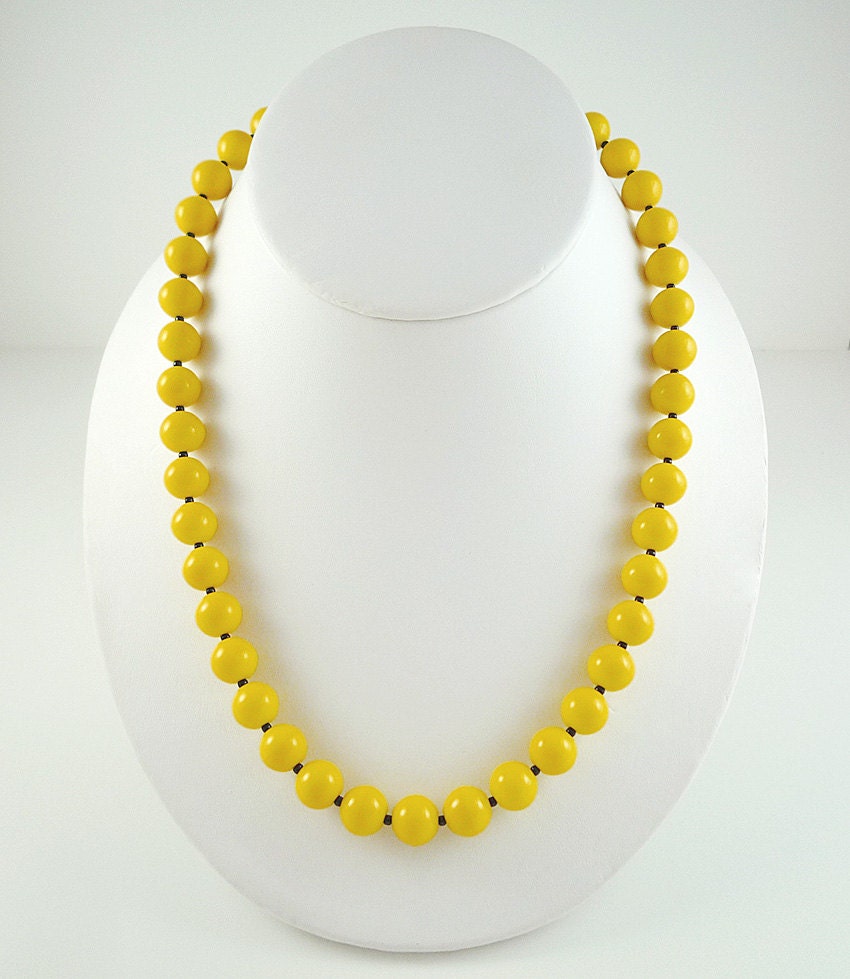 Yellow Necklace Bright Yellow Bead Necklace Short Yellow Czech Glass ...