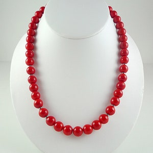 Bright Red Necklace Red Czech Glass Bead Necklace Short Red Gray ...