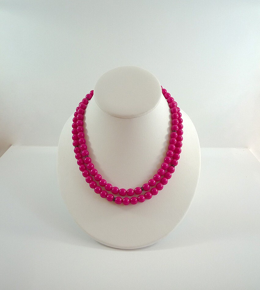 Long Pink Necklace Fuchsia Czech Glass Necklace Dark Pink Bead - Etsy
