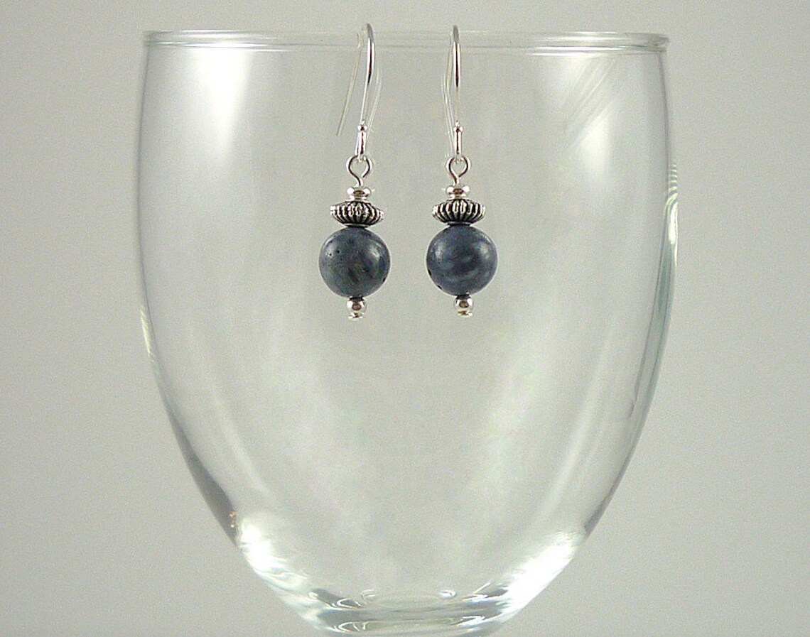 Genuine Blue Coral Earrings Silver Dusty Blue Drop Earrings Dusk Blue ...