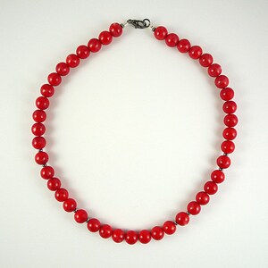 Bright Red Necklace Red Czech Glass Bead Necklace Short Red Gray ...