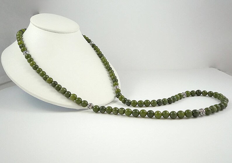Long Genuine Nephrite Jade Necklace Green Jade Bead Necklace | Etsy
