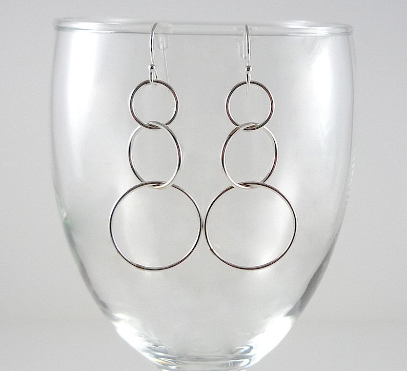 Sterling Silver Triple Hoop Earrings Sterling Earrings - Etsy
