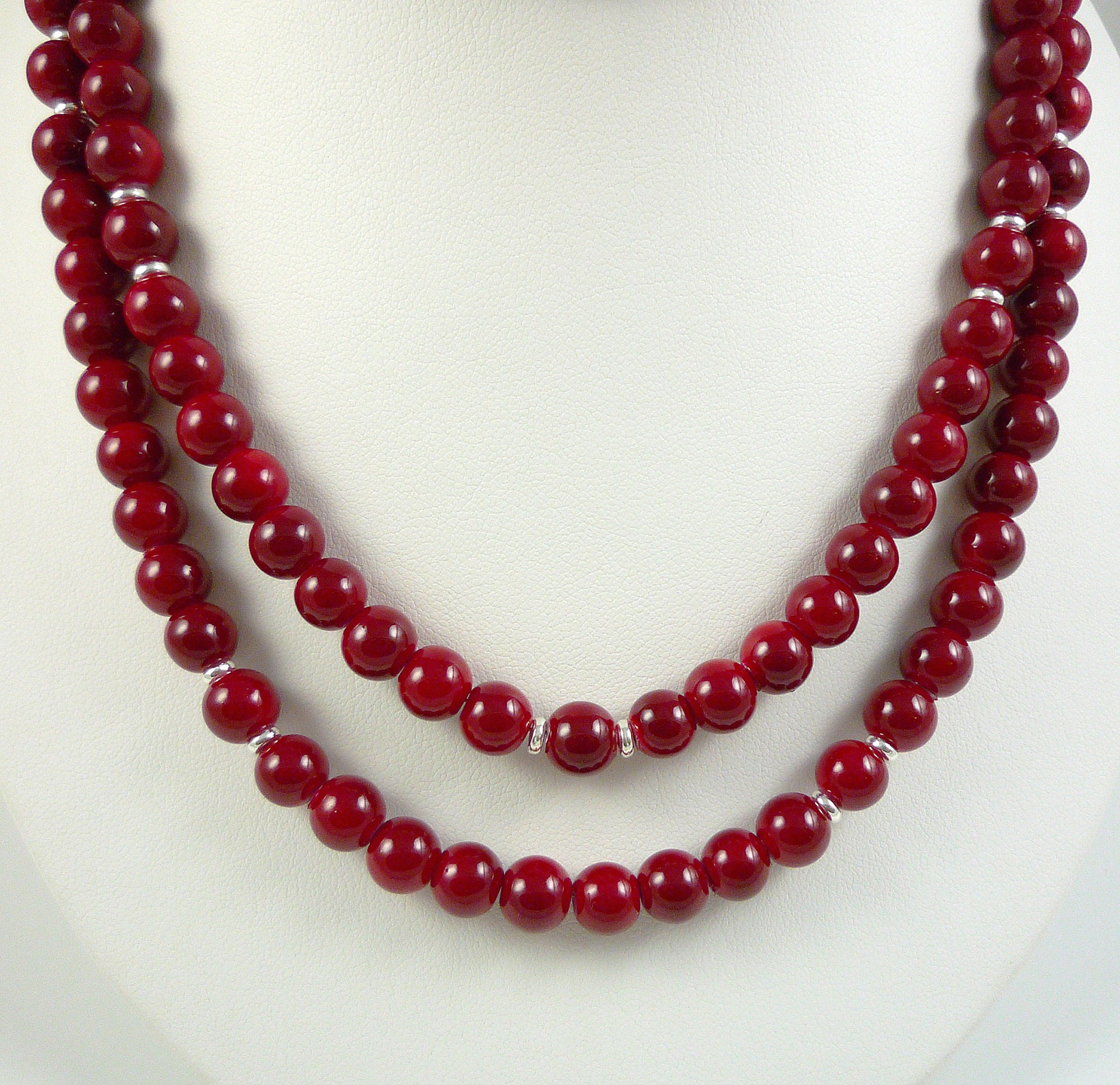 Long Red Necklace Bright Cherry Red Bead Necklace Glossy Red - Etsy ...