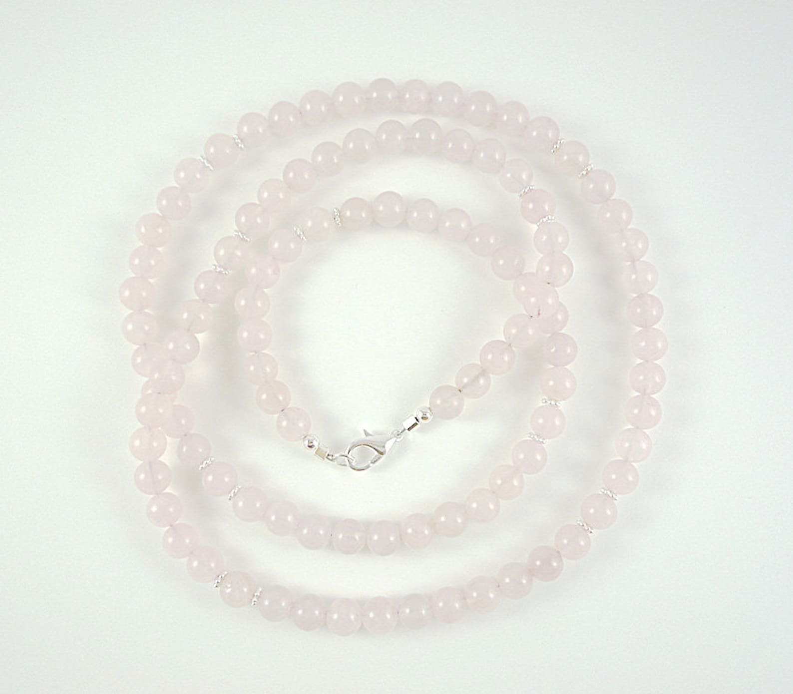 Long Rose Quartz Necklace Silver Pale Pink Quartz Gemstone Bead ...