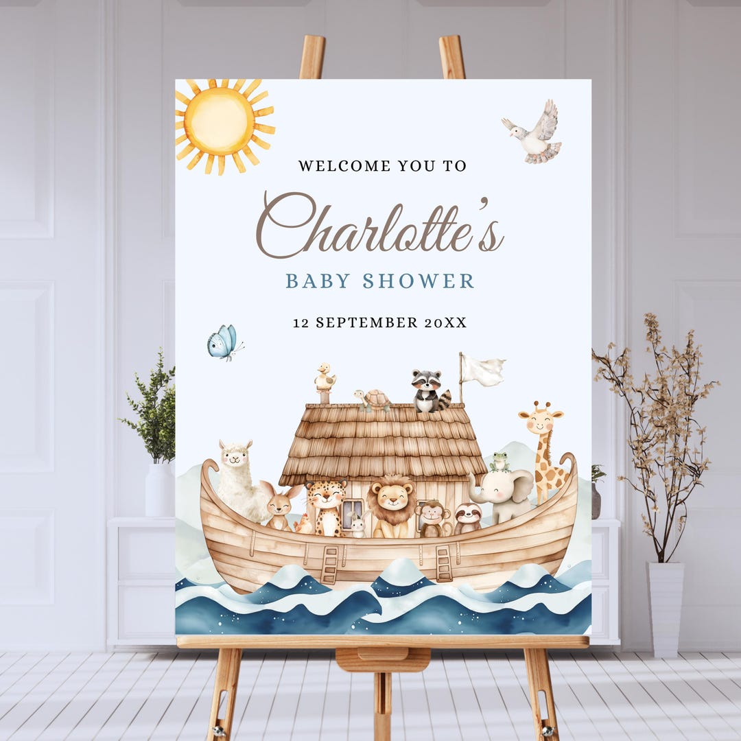 Noah's Ark Baby Shower Welcome Sign, Editable Animals Party Template ...