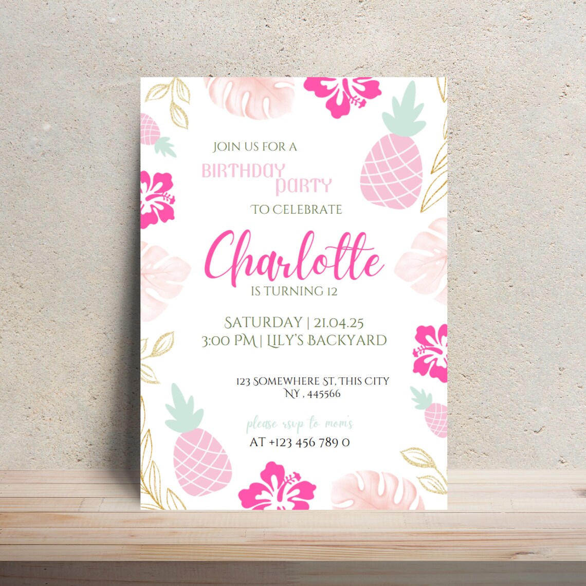 Tropical Pineapple Birthday Invitation | Editable Pink Birthday Party ...