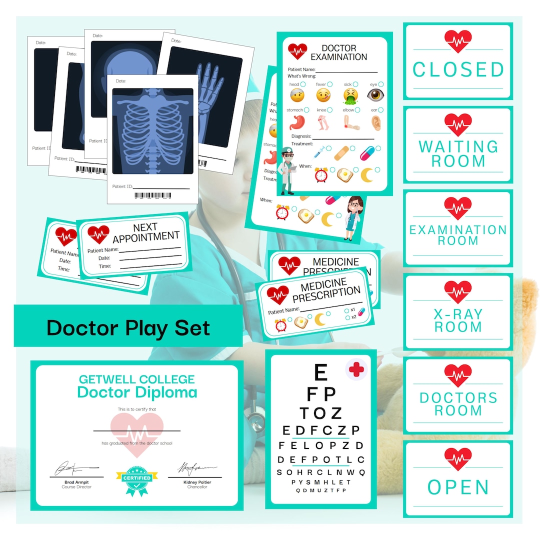 Printable Doctor Pretend Play Set for Kids – 15 Page PDF – Doctor Role ...