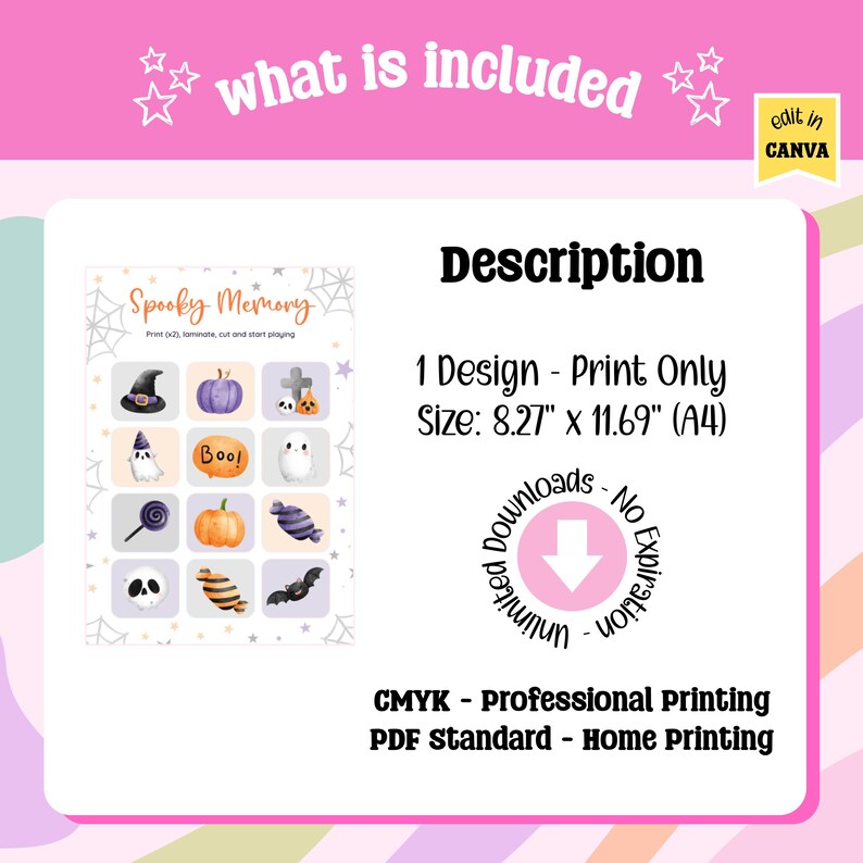 Spooky Memory Game Printable, Halloween Matching Game for Kids, Cute ...