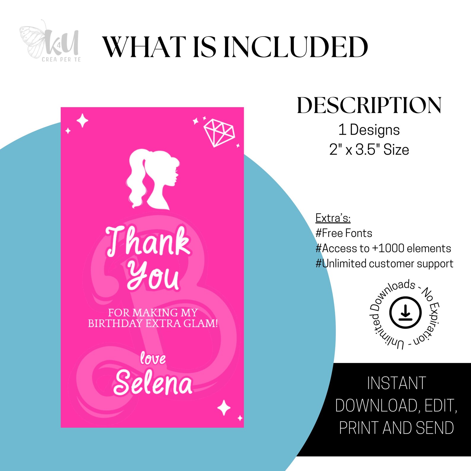 Editable Doll Party Favor Tag Pink Doll Birthday Thank You Tag Doll ...