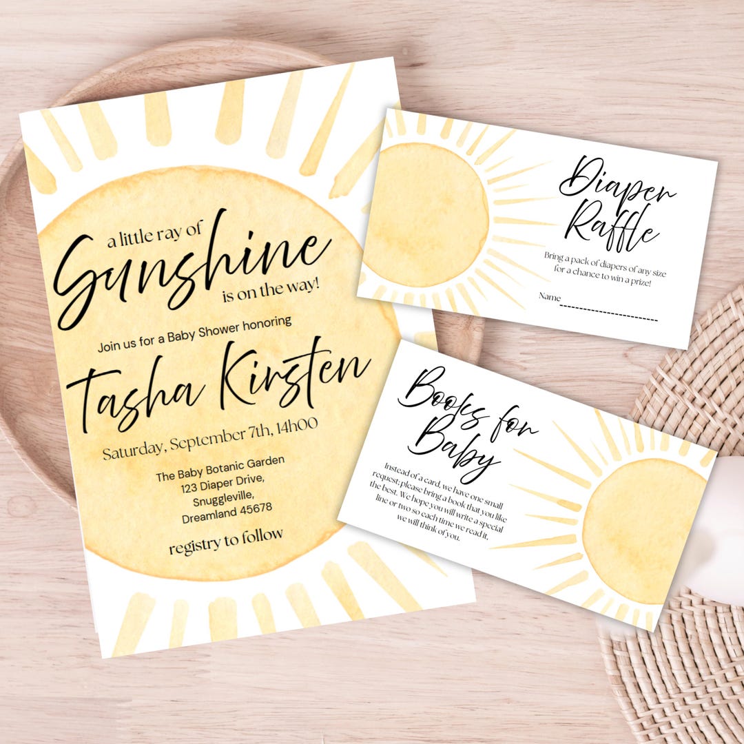 Editable Sunshine Baby Shower Invitation, A Little Ray of Sunshine Baby ...