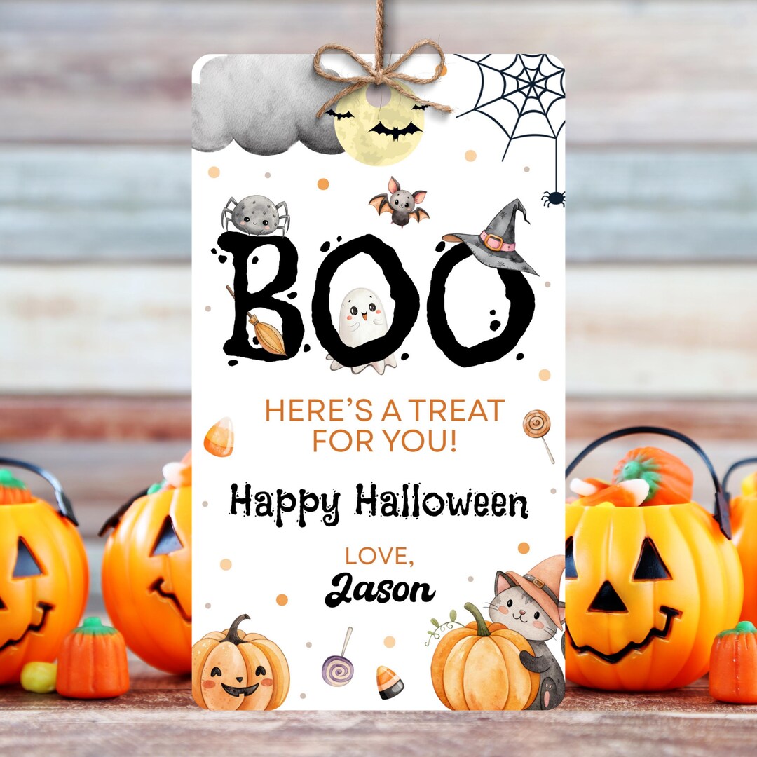 Halloween Treat Bag Tags: Editable Boo Tags, Kids Party Favors (digital ...
