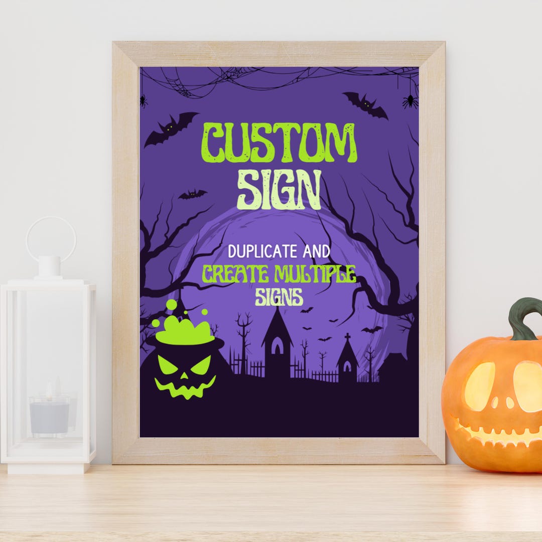 Editable Halloween Party Sign Neon Cauldron Theme | Purple Witch Decor ...