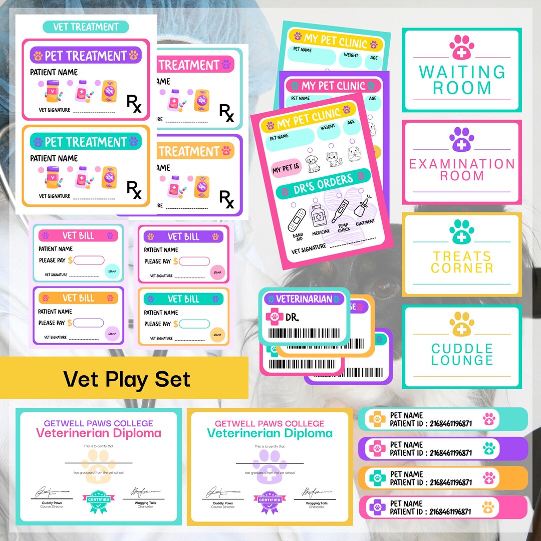 Printable Vet Pretend Play Set for Kids – Pet Clinic Role-play Kit With ...
