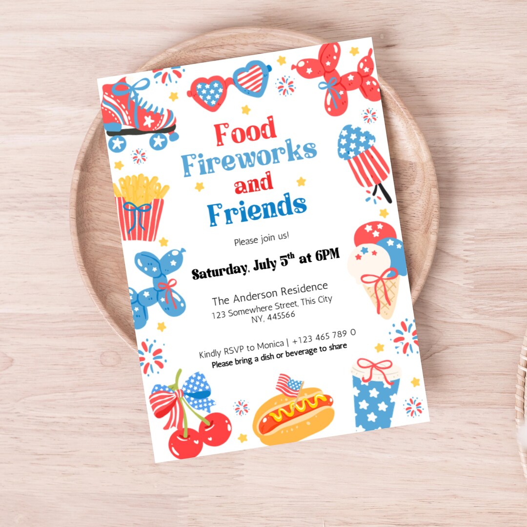 Editable 4th of July Friends BBQ Invitation, Independence Day Invite ...