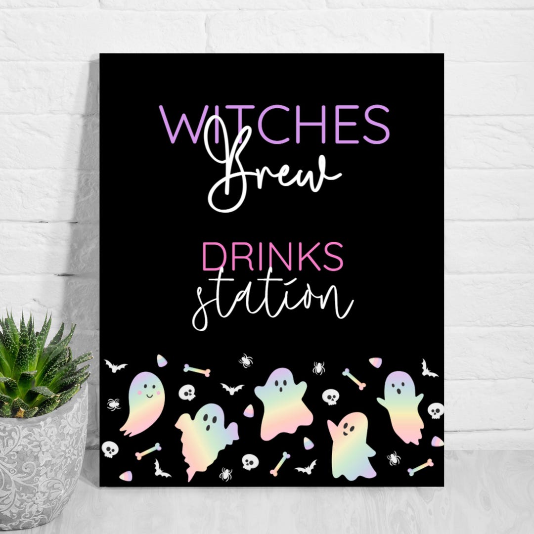 Witches Brew Drinks Station Sign, Pastel Halloween Ghost Printable ...