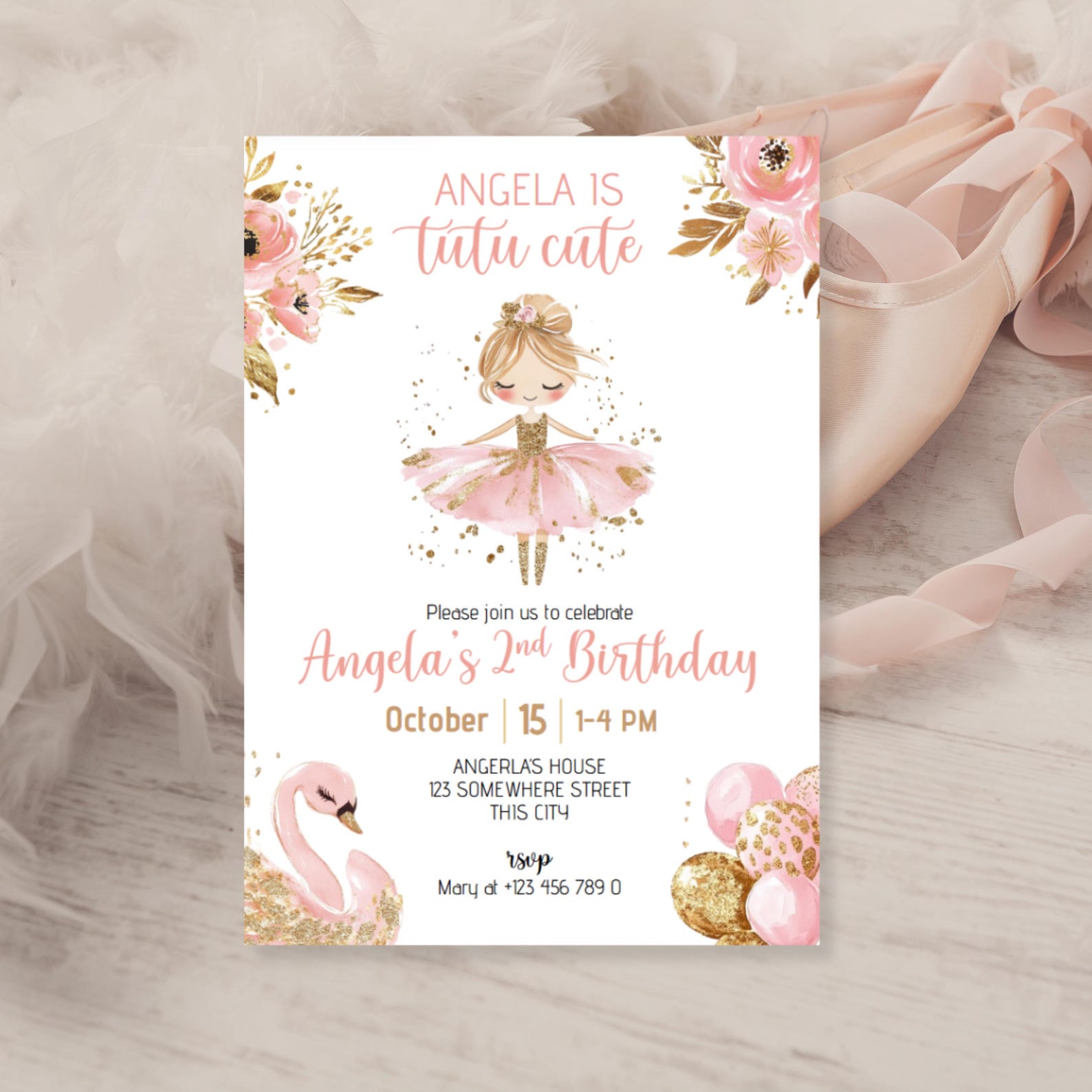 Tutu Cute Ballerina Birthday Invitation, Editable Modern Ballet Dancer ...