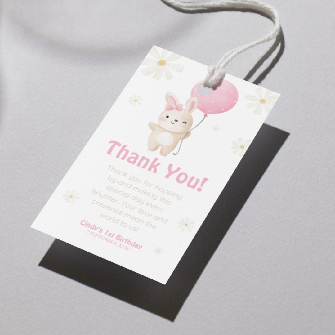 Editable Bunny Birthday Tag Pink, Some Bunny First Birthday Party, Hop ...