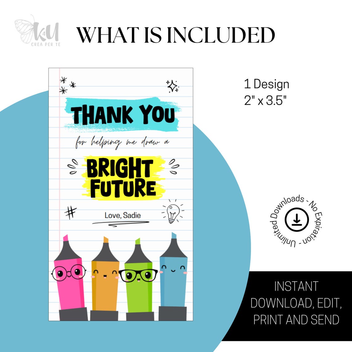 Hightliger Thank You Tag Printable, Editable Teacher Appreciation Gift ...