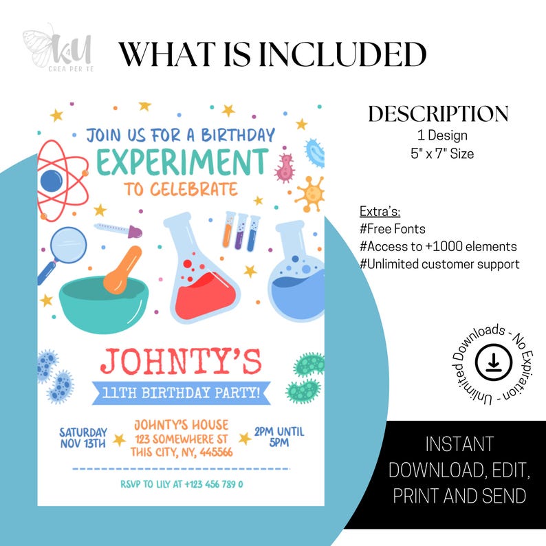 Boys Science Birthday Invitation | Lab Party Editable Template | STEM ...