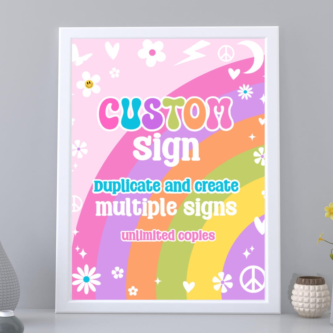 Retro Groovy Birthday Custom Sign , Hippie 70s Party Decor , Editable ...