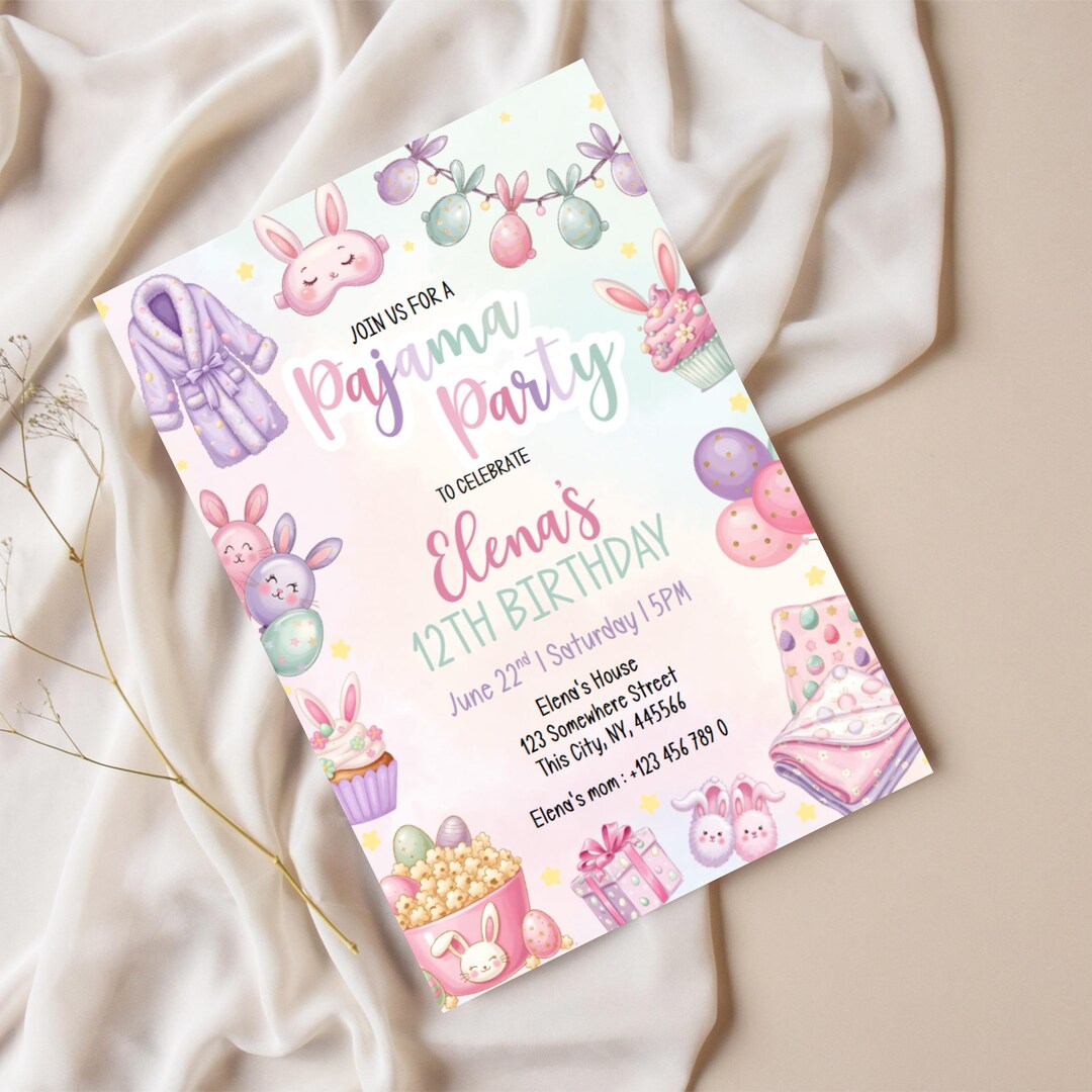 Editable Slumber Party Birthday Invitation Sleepover Birthday Invite ...