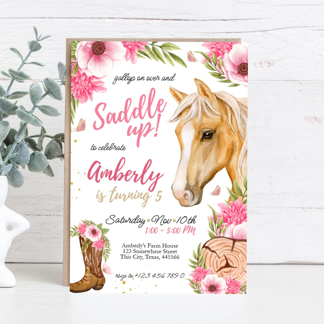 EDITABLE Horse Birthday Invitation, Cowgirl Invite, Horse Birthday ...
