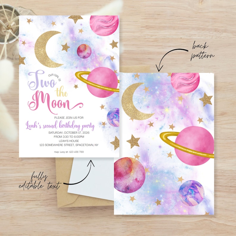 Two the Moon Birthday Party Invitation, Second Birthday, Two the Moon ...