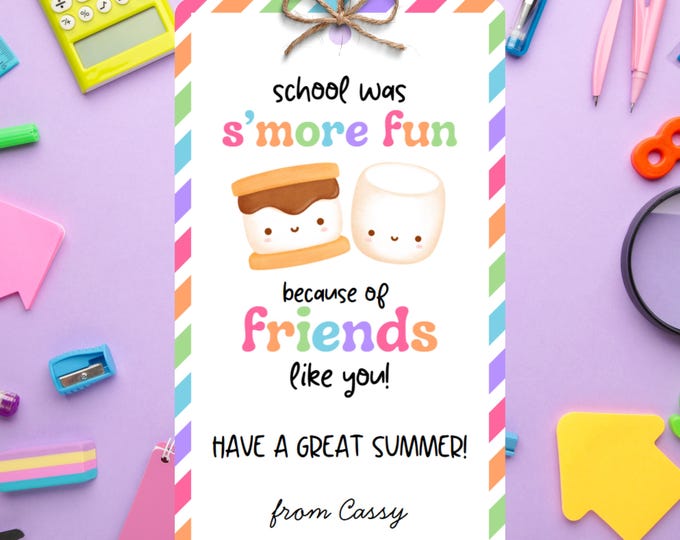 PRINTABLE End Year Gift Tags, Smores Tags, S'mores Favor Tags, Summer ...