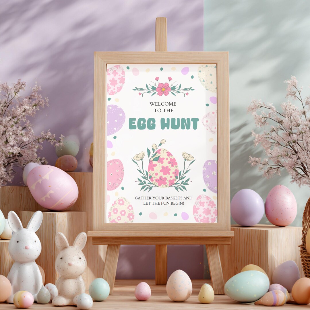 Pastel Easter Party Sign, Easter Egg Hunt Welcome Sign, Editable Easter ...