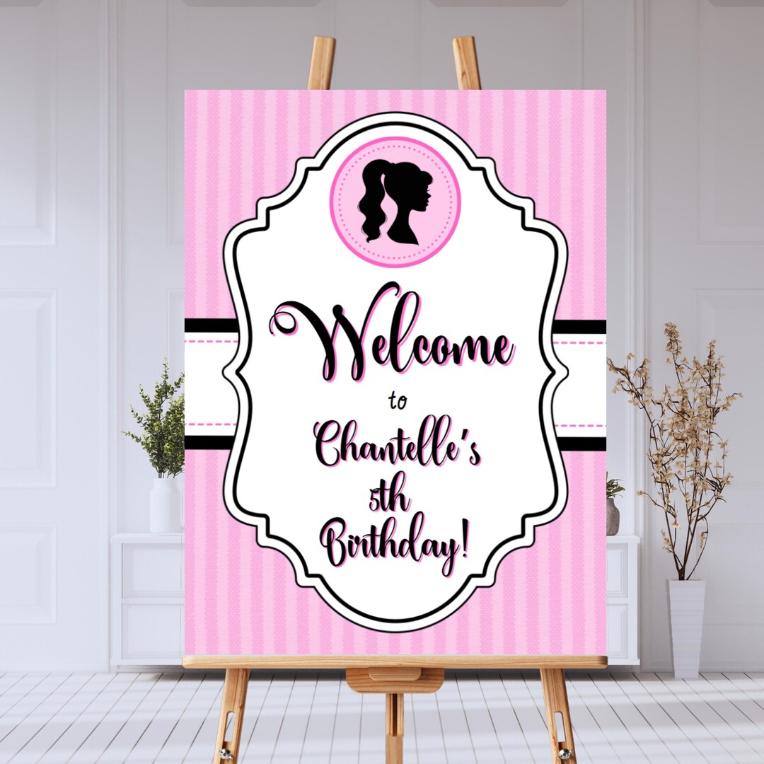 Dol Birthday Welcome Sign Editable, Glam Pink Party Decoration ...
