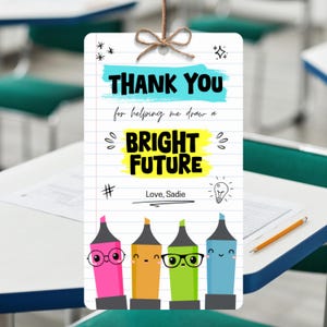 Hightliger Thank You Tag Printable, Editable Teacher Appreciation Gift ...