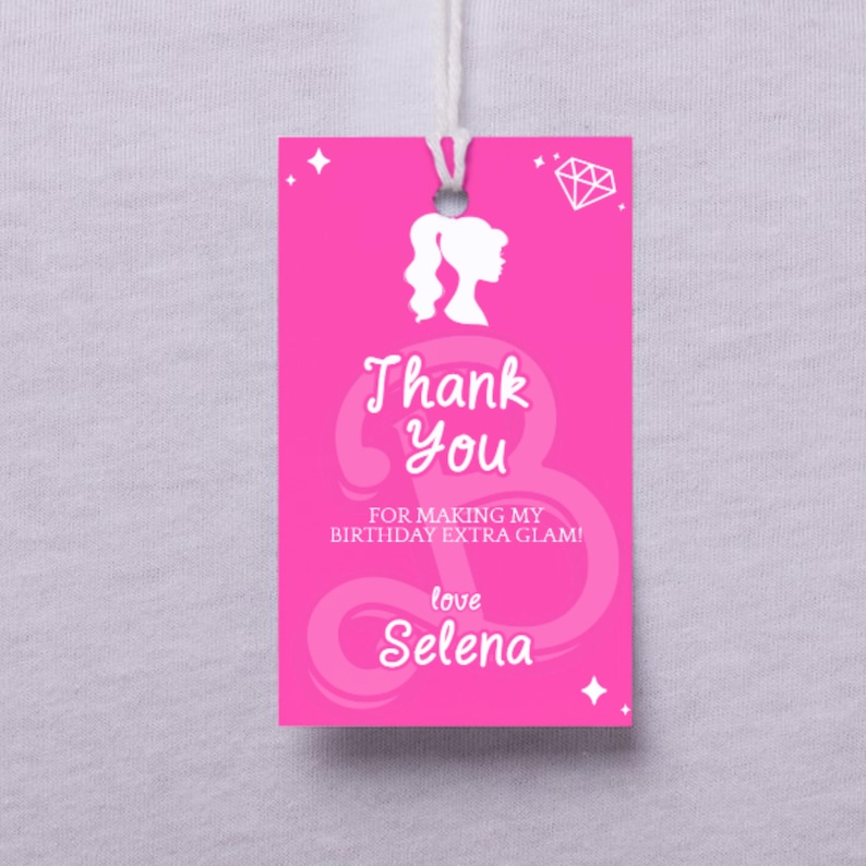 Editable Doll Party Favor Tag Pink Doll Birthday Thank You Tag Doll ...