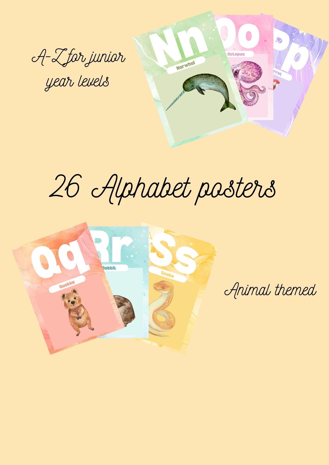 Watercolour Animals Alphabet Sets - Junior and Senior Primary Grades - Etsy