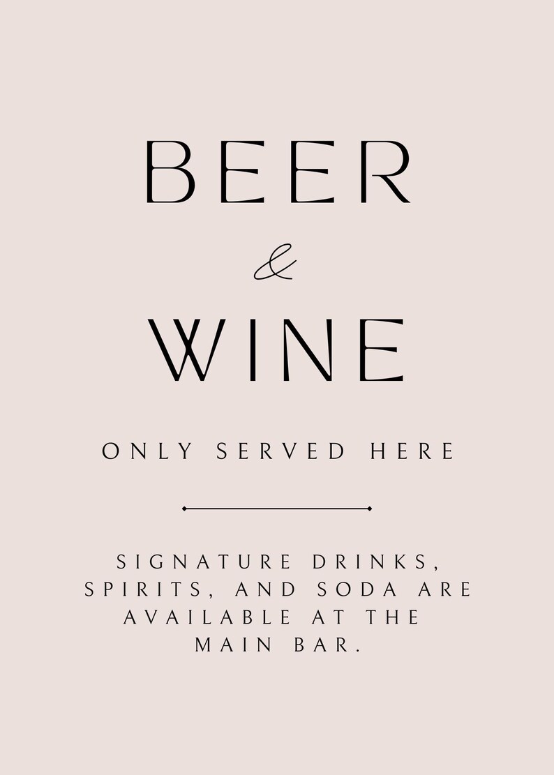 Minimalist Wedding Bar Sign Template | Beer & Wine (digital Download ...