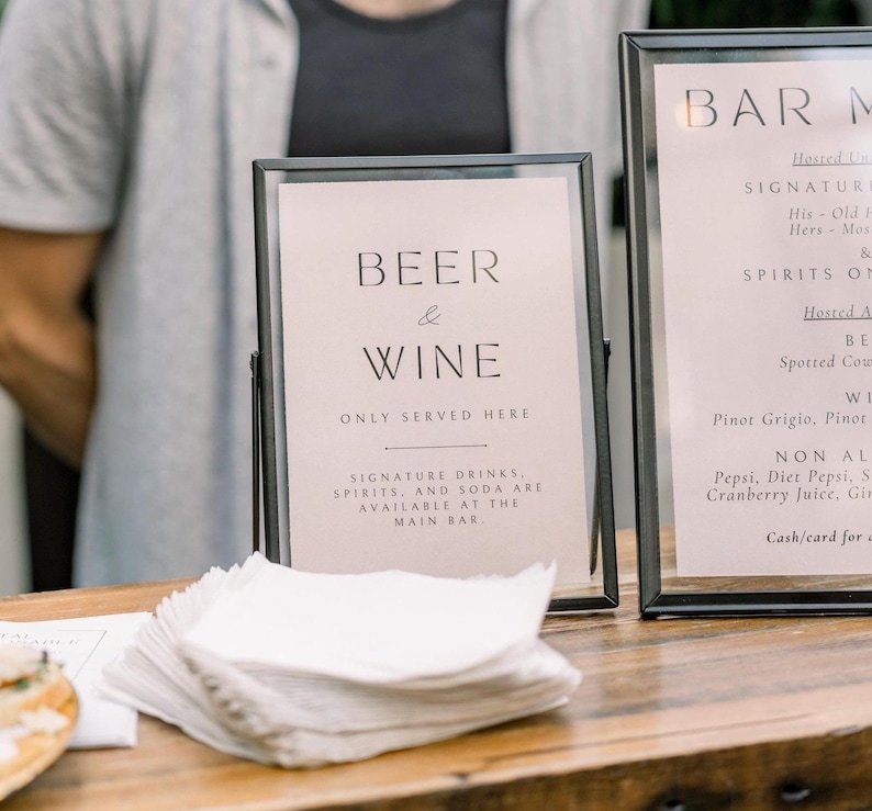 Minimalist Wedding Bar Sign Template | Beer & Wine (digital Download ...